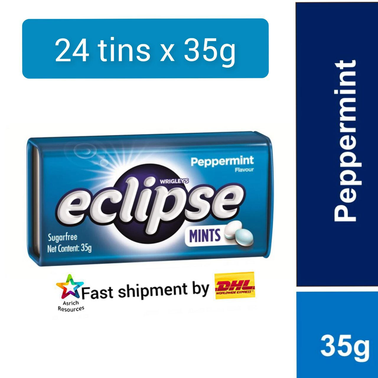 24 tins x35g Mint Wrigley's Eclipse Peppermint Sugarfree Candy Tin ...