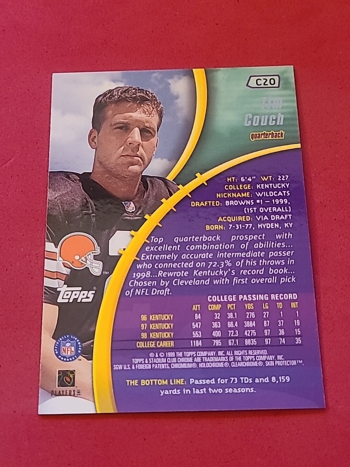 1999 Tim Couch ROOKIE RC Topps Stadium Club Chrome #C20 | eBay