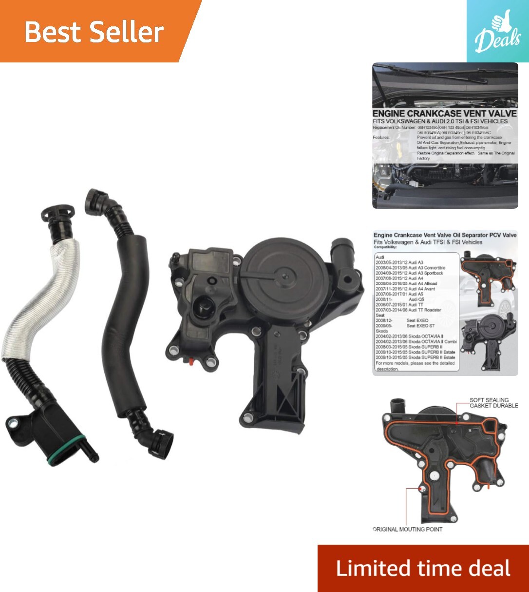 PCV Valve Kit - Direct Fit, Quality Materials - Audi VW Compatible - 1. ...