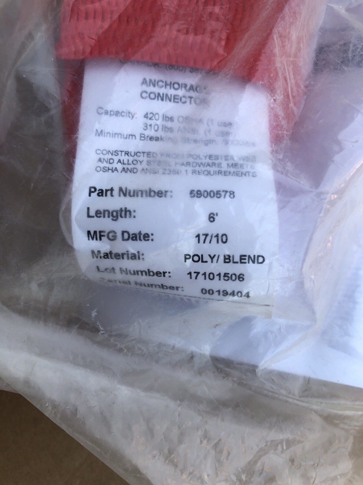 3M PROTECTA® PRO™ Tie-Off Adapter 5900578, Red, 6 ft. | eBay