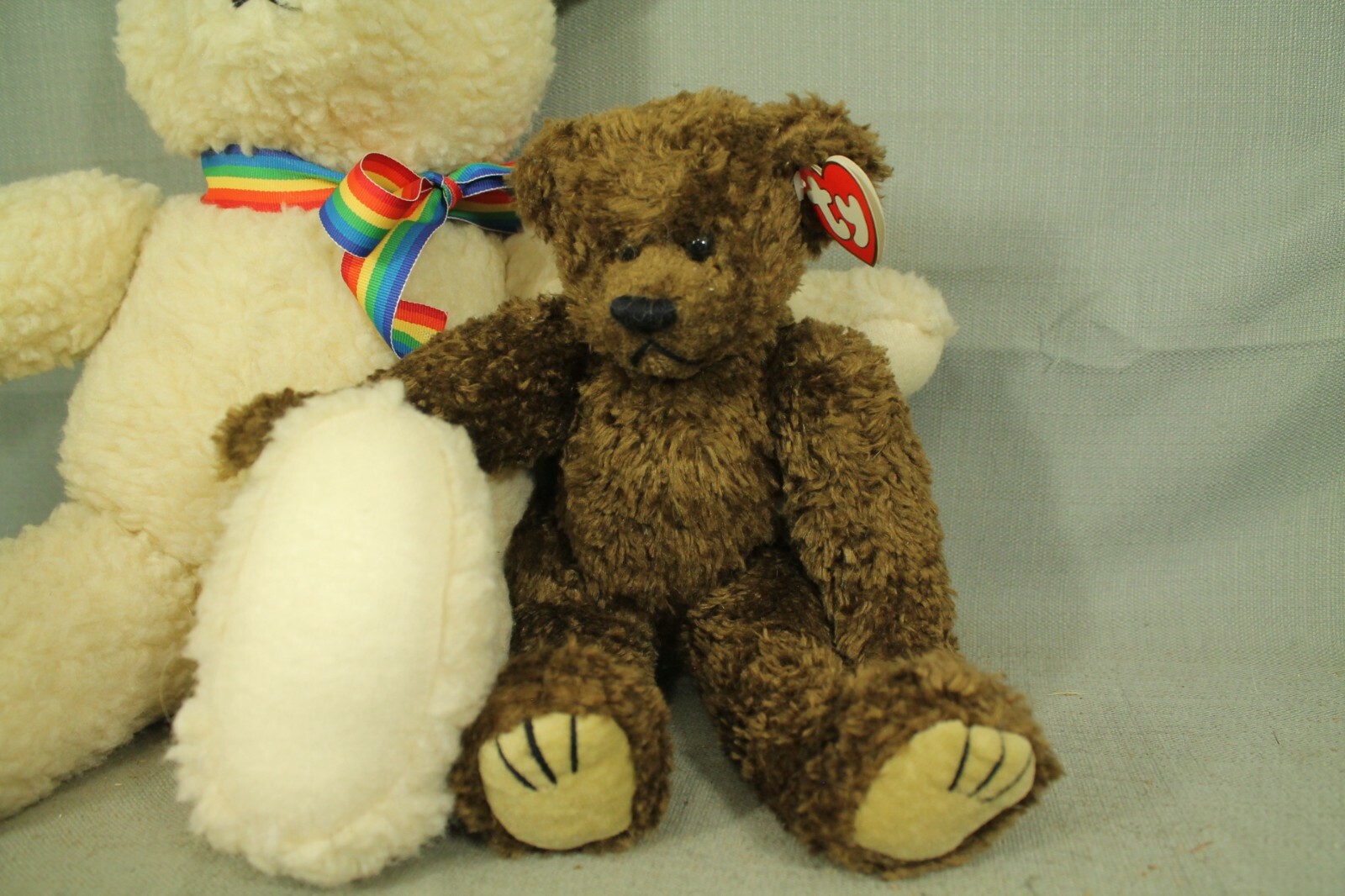 lot 2 Teddy Bears white fuzzy wuzzy 16" brown ty jointed stuffed animal ...