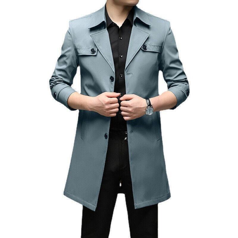 Mens Work Casual Dress Business Windbreaker Mid-length Coat Slim Fit ...