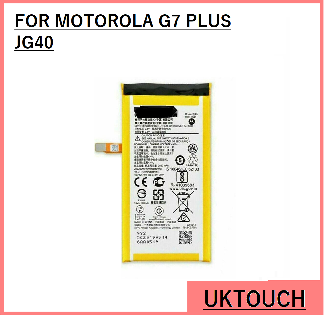 Motorola Battery JG40 For Moto G7 Plus Battery JG40 XT-1955 3000mAh-UK ...