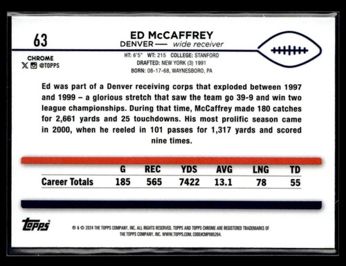 2024 Topps Chrome #63 Ed McCaffrey Card Denver Broncos | eBay