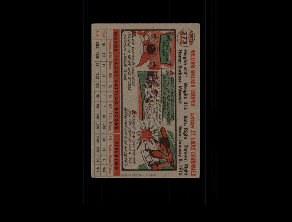 1956 Topps 273 Walker Cooper VG #D825999 | eBay