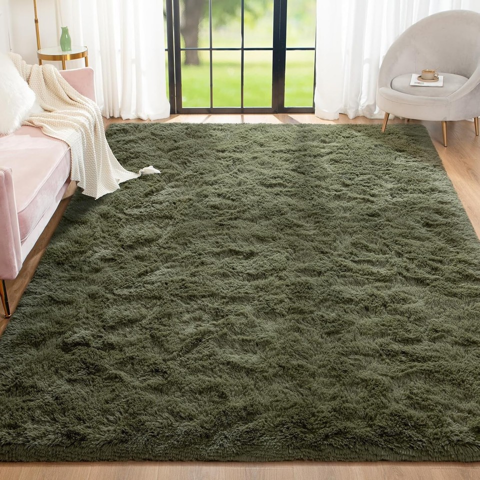 Fluffy Area Rug Soft Plush Shaggy Olive Green Carpet for Living ...
