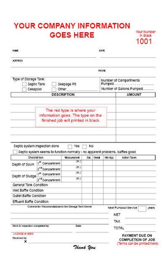 Septic Tank Pumping Invoice 2 or 3 Part Carbonless | eBay