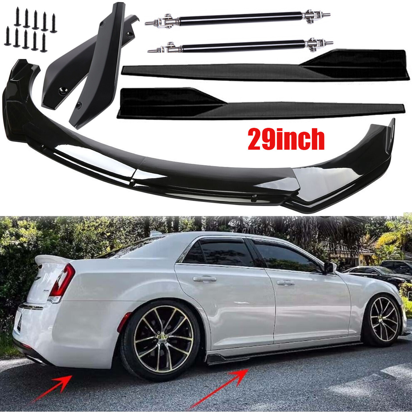 For Chrysler 300 SRT8 Front Bumper Lip Splitter Spoiler Body Kit Side ...