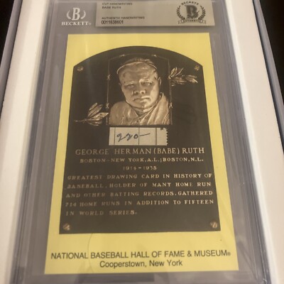 BGS Babe Ruth "220-" Signed Cut Handwriting HOF Plaque NY Yankees ...