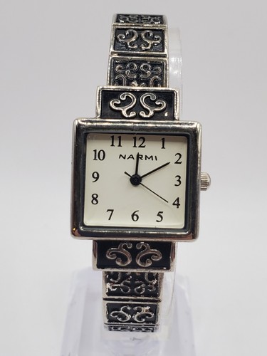 Narmi Ladies Quartz Watch 23mm Suare Silver Tone Metal Nickel Free Cuff ...