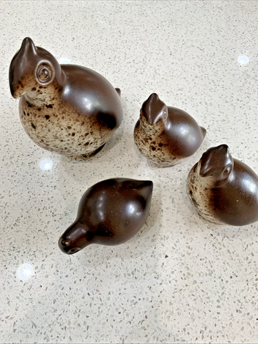 Vintage Howard Pierce Pottery Quail MCM Brown Speckled Birds Family of ...