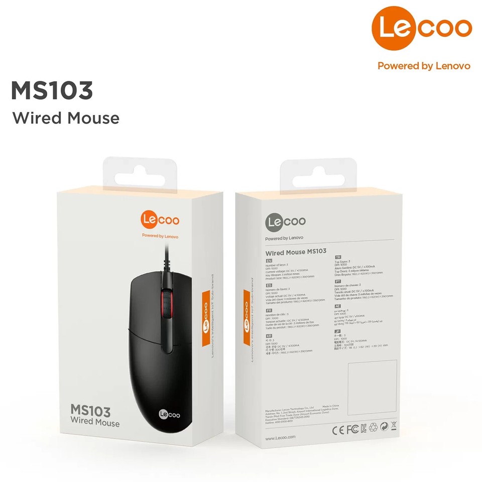 Lenovo Lecoo MS103 USB Wired Mouse 1000 DPI | eBay