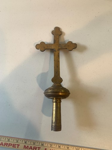 Vintage Christian Catholic Gilt Brass Cross Staff Flag Pole Topper ...