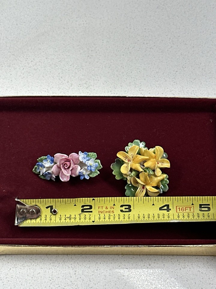 Vintage English Porcelain Floral Brooch Set Hand Painted Made in ...