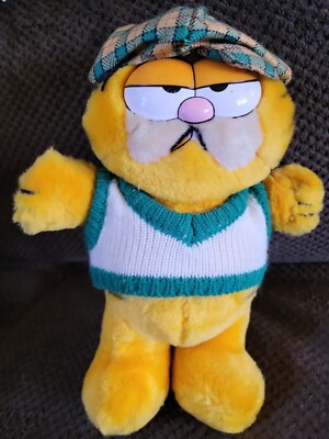 VINTAGE Garfield CAT Plush, Original 1980s Preppy Sweater and Hat Dakin ...