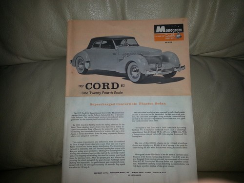 vintage 1965 monogram CORD 812 convertible model instruction sheet ...