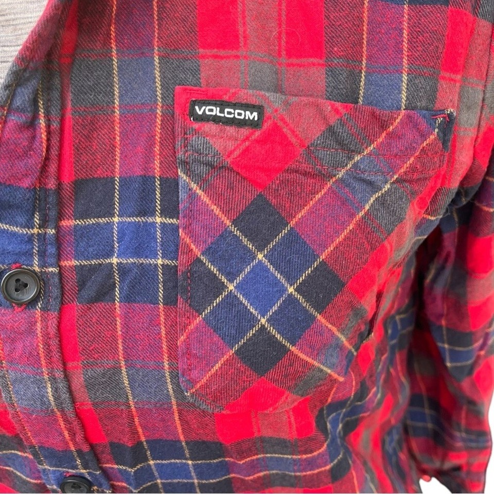 Volcom Caden Flannel Long Sleeve Button Up Shirt in Engine Red Plaid | eBay
