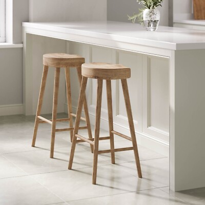 Set of 2 Solid Weathered Oak Kitchen Counter Stools - 70cm - Ra BUN ...