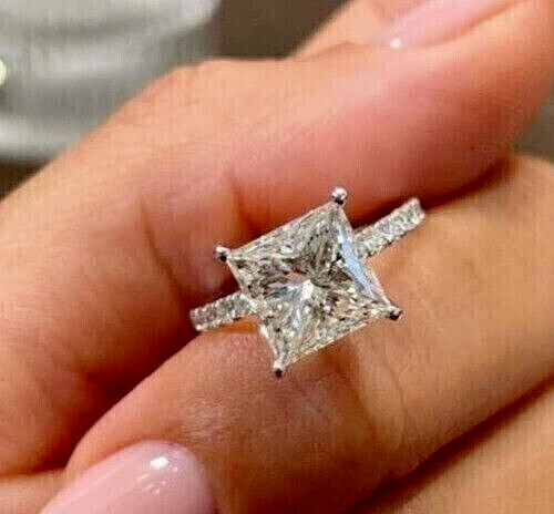 3CT Princess Cut Lab-Created Diamond Engagement Wedding Ring 925 ...