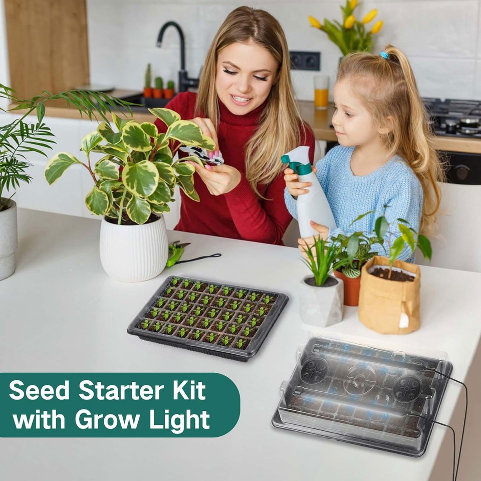 Seed Starter Tray with Grow Light, 2 Packs 80 Cells Seed Starting Kit ...