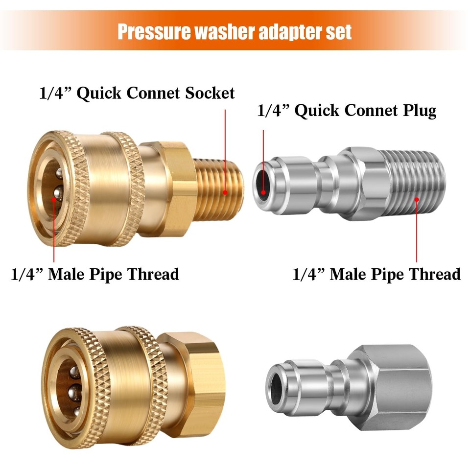 4 Sets NPT 1/4 Inch Pressure Washer Coupler Quick Connect Plug Male ...