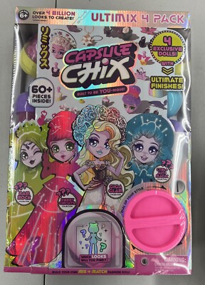 Capsule Chix Ultimix 4 Pack, 4.5 inch Small Doll with Capsule Machine ...