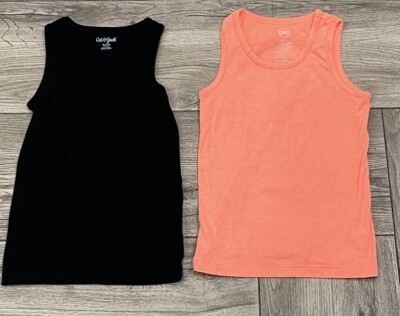 2 Girls Size 7/8 Black Cat & Jack & Orange Wonder Nation Tank Tops T ...