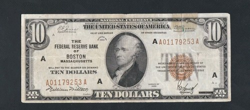 BEAUTIFUL RARE 1929 $10 BOSTON NATIONAL BANK NOTE. | eBay