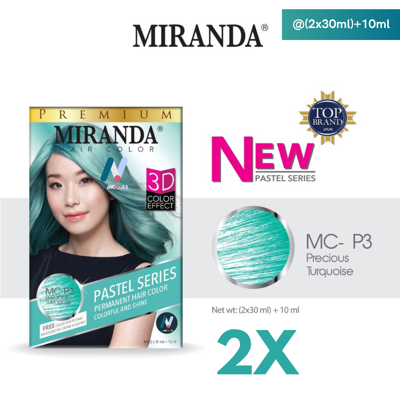 2X MIRANDA 3D Permanent Hair Dye Shine Color Pastel #MC-P3 Precious Turquoise | eBay