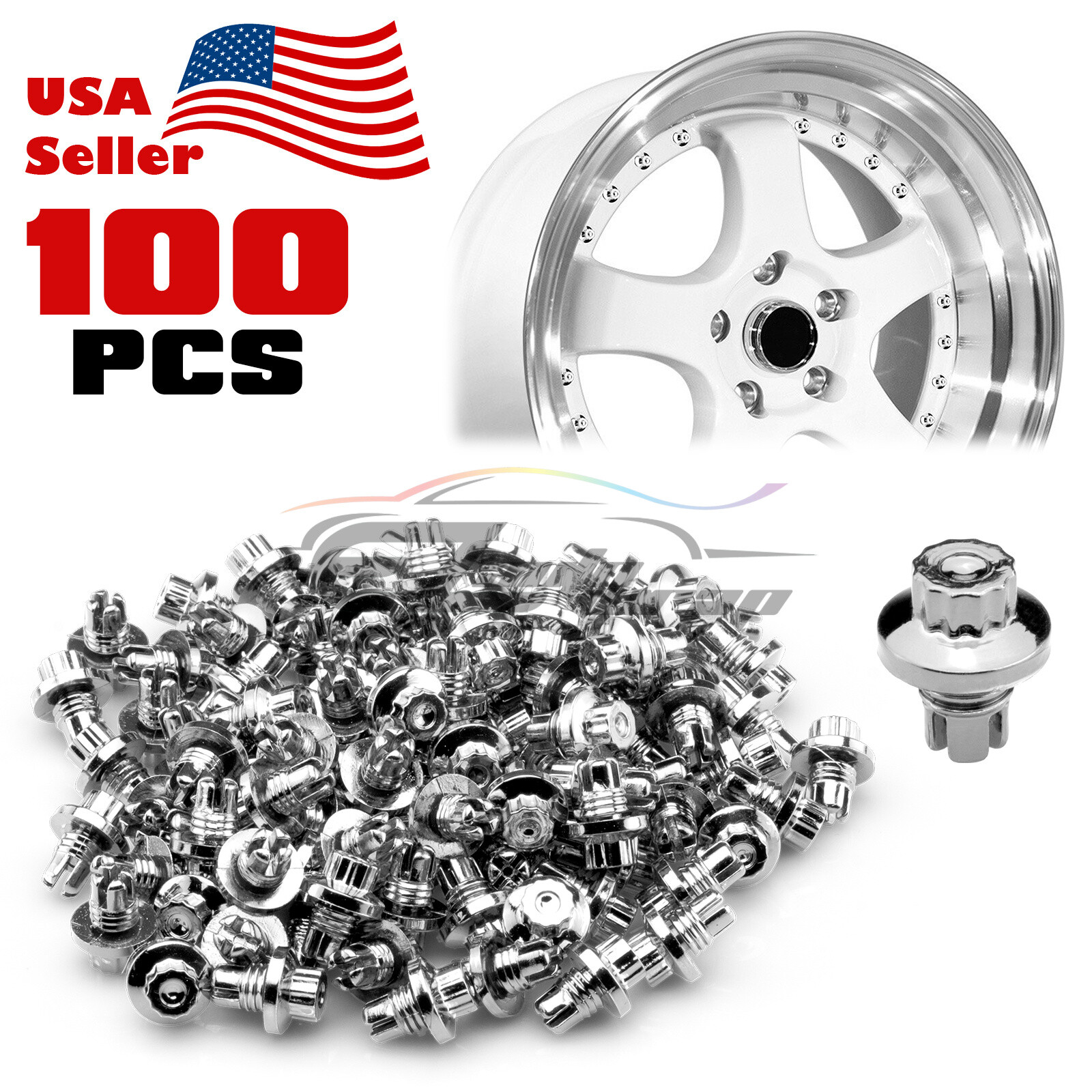 100pcs Flat Wheel Rivets For Wheels / Rims JDM Lip PC-WRL02 | eBay
