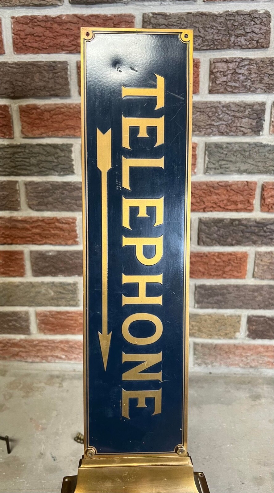 Early Antique Brass Telephone Two Sided Flange Sign with Directional ...