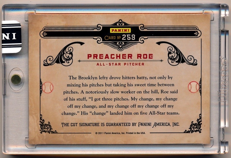 2011 Donruss Limited Cuts #259 PREACHER ROE Auto AUTOGRAPH Dodgers 26/ ...