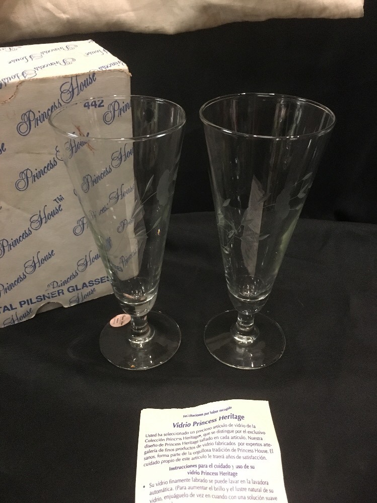 Princess House Heritage Pilsner Etched Glass 7 1/2" Tall 442 Crystal ...