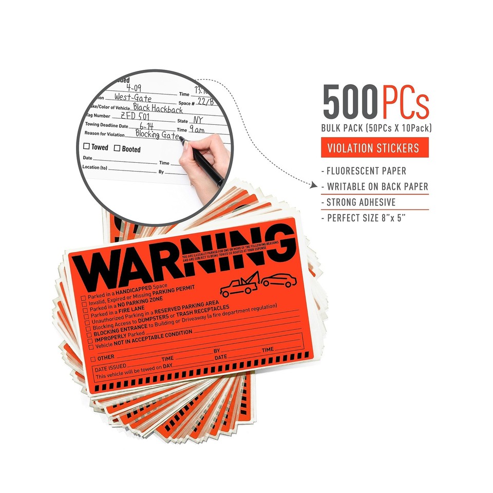 Easykart 500 Parking Violation Notice Stickers - Tow Warning Labels for ...