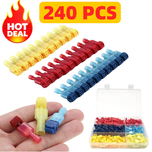 240Pcs Quick Splice T-Tap Insulated Crimp Terminals Kit Spade Wire ...