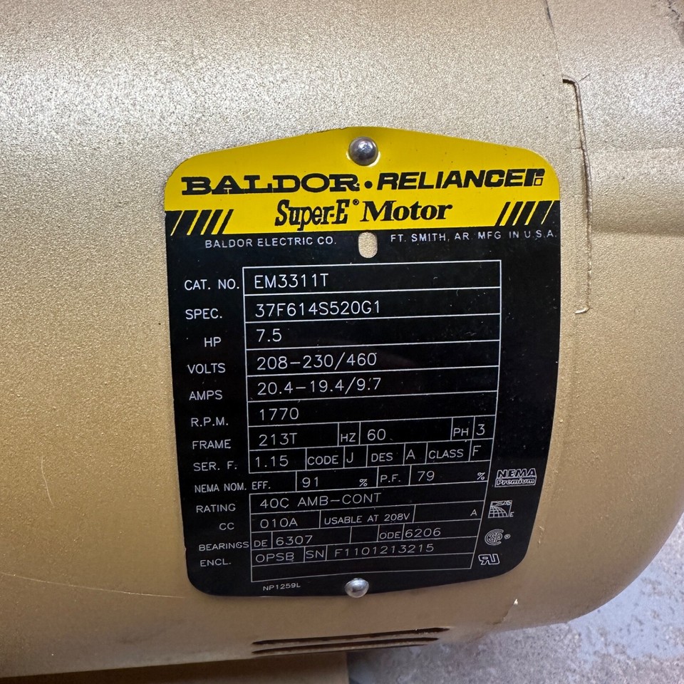 Baldor EM3311T Electric Motor 7.5 HP 1770 RPM 60hz 213T 208-230/460V ...