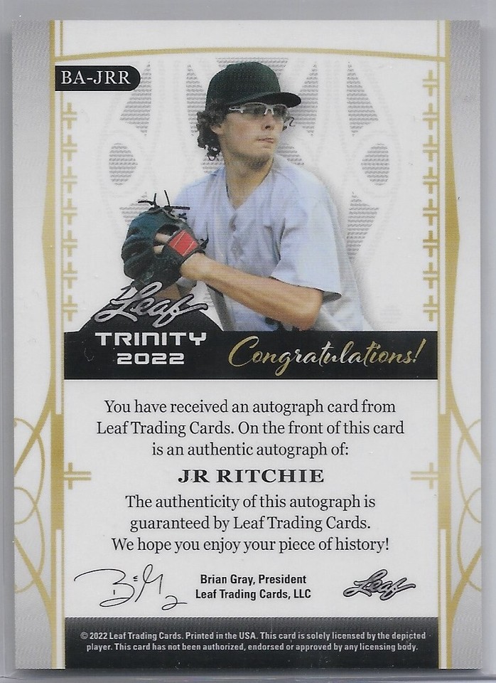 2022 Leaf Trinity Autographs Gold Foil—JR Ritchie, Atlanta Braves—#38/ ...