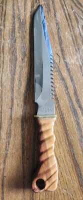 Custom GERBER BMF Fixed Blade Knife Wooden Spiral Handle Polished Blade ...