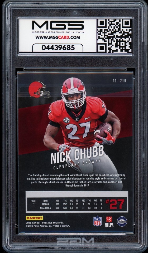 2018 Panini Prestige #219 Nick Chubb MGS GRADED 10 GEM Mint RC ROOKIE ...