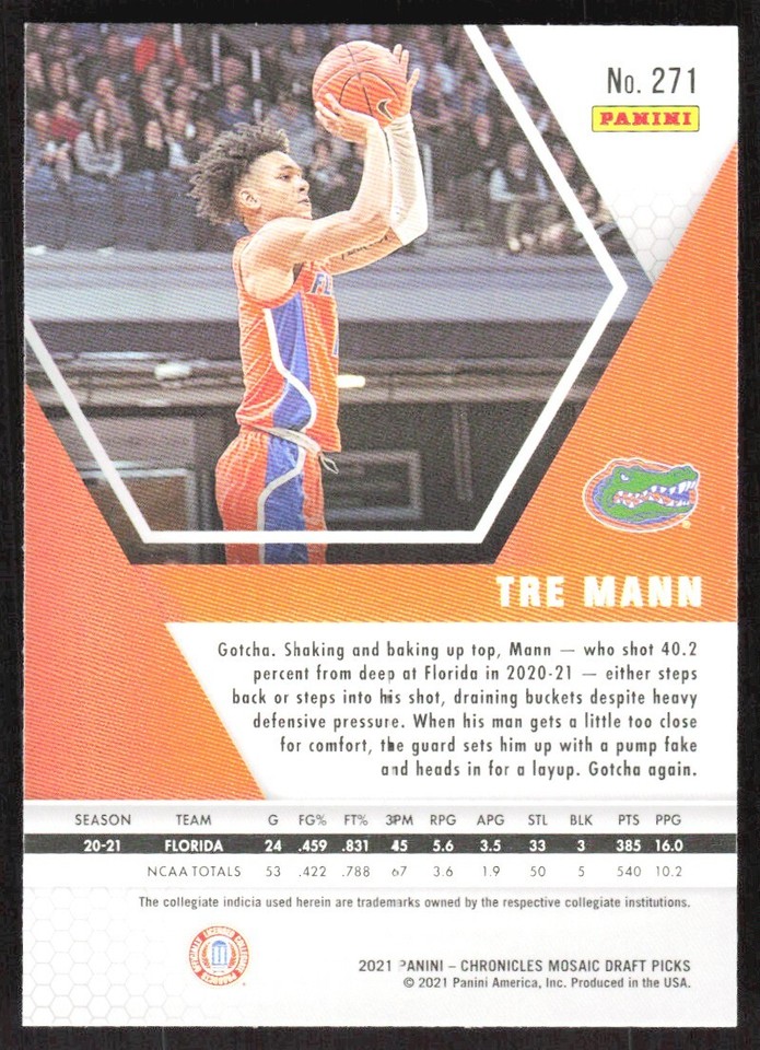 2021-22 4424A Panini Chronicles MOSAIC Draft Picks Tre Mann Rookie ...