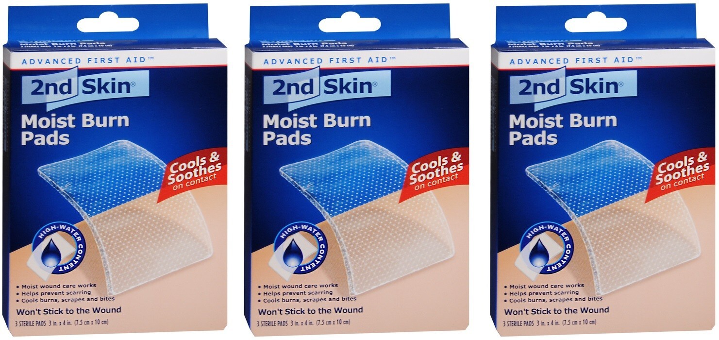 2nd Skin First Aid Moist Burn Pads Large Size 3" x 4" Sterile Pads 3ct ...