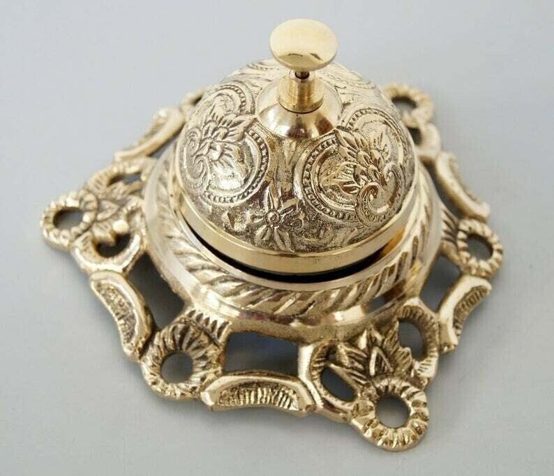 Table Desk Bell Antique Vintage Brass Hotel Service Ornate Reception ...