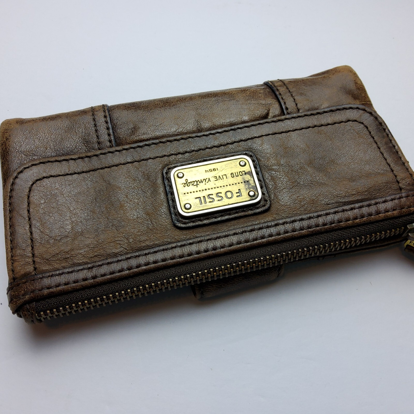 Fossil Distressed Leather Full Size Wallet Brown | eBay