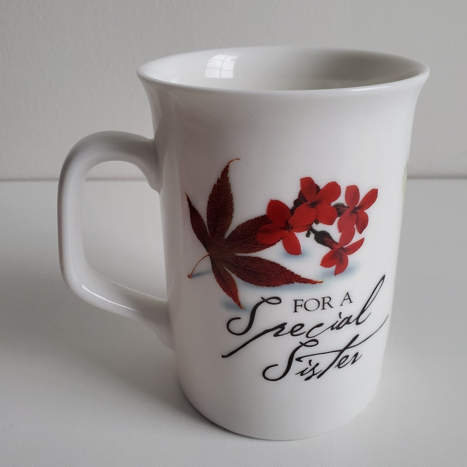 SISTER Coffee Mug History and Heraldry Bone China Red Flowers Leaves ...