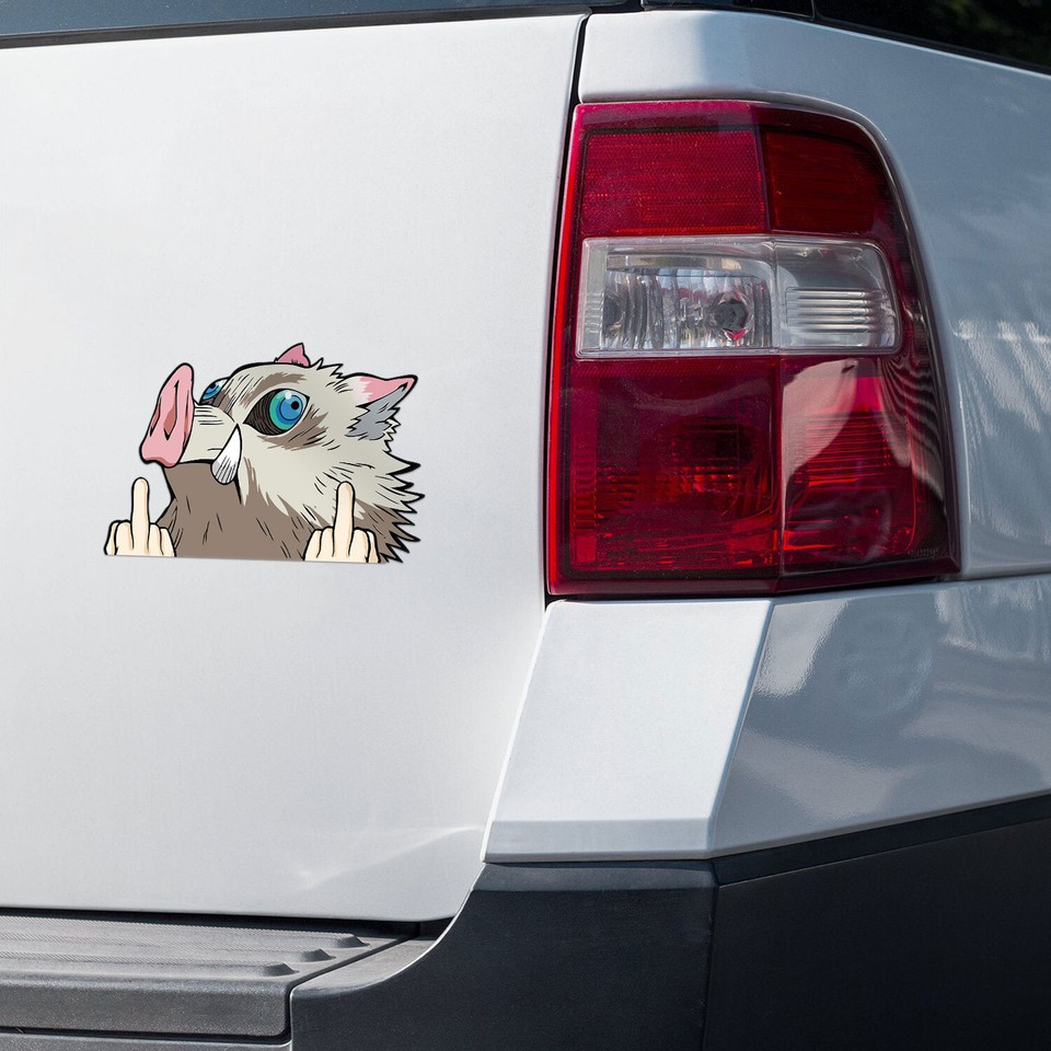 De_mon Slay_er Inosuke Middle Finger Peeker Funny Sticker Vinyl Car ...