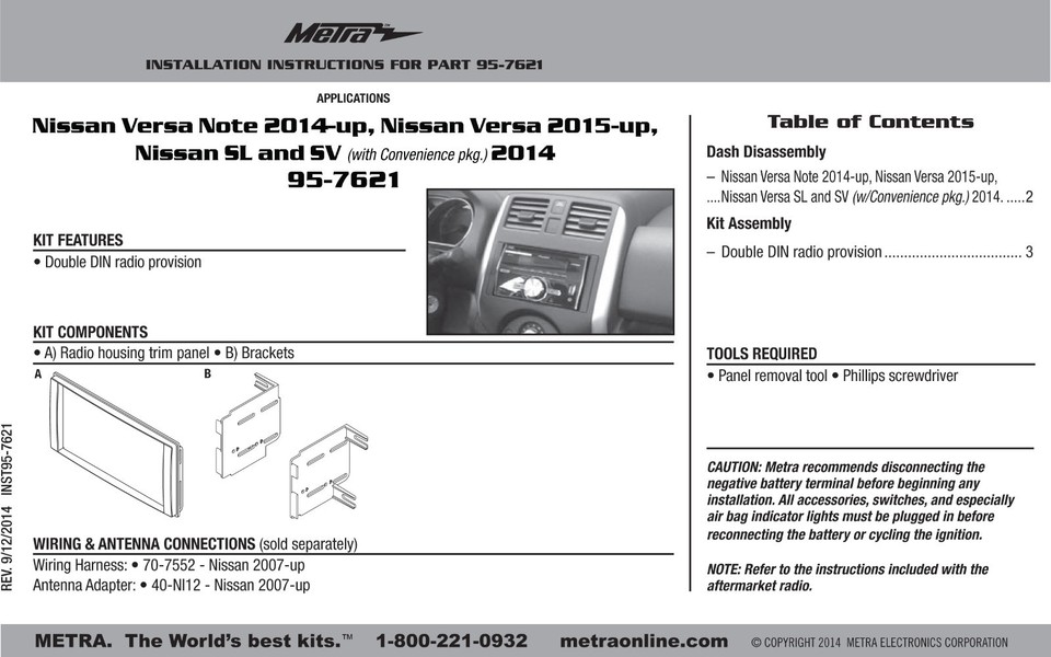 Metra 95-7621 Double Din Radio Install Dash Kit for Versa, Car Stereo ...