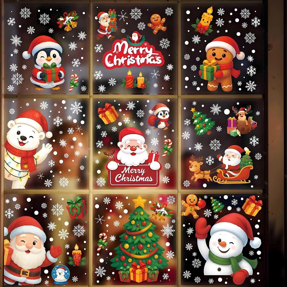 Christmas Window Stickers 9 Sheets Merry Christmas Window Clings ...