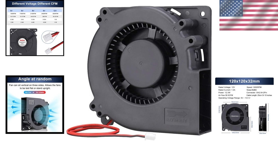 DC Brushless Blower Fan 120mm x 32mm 12V - Low Noise for Desktops ...