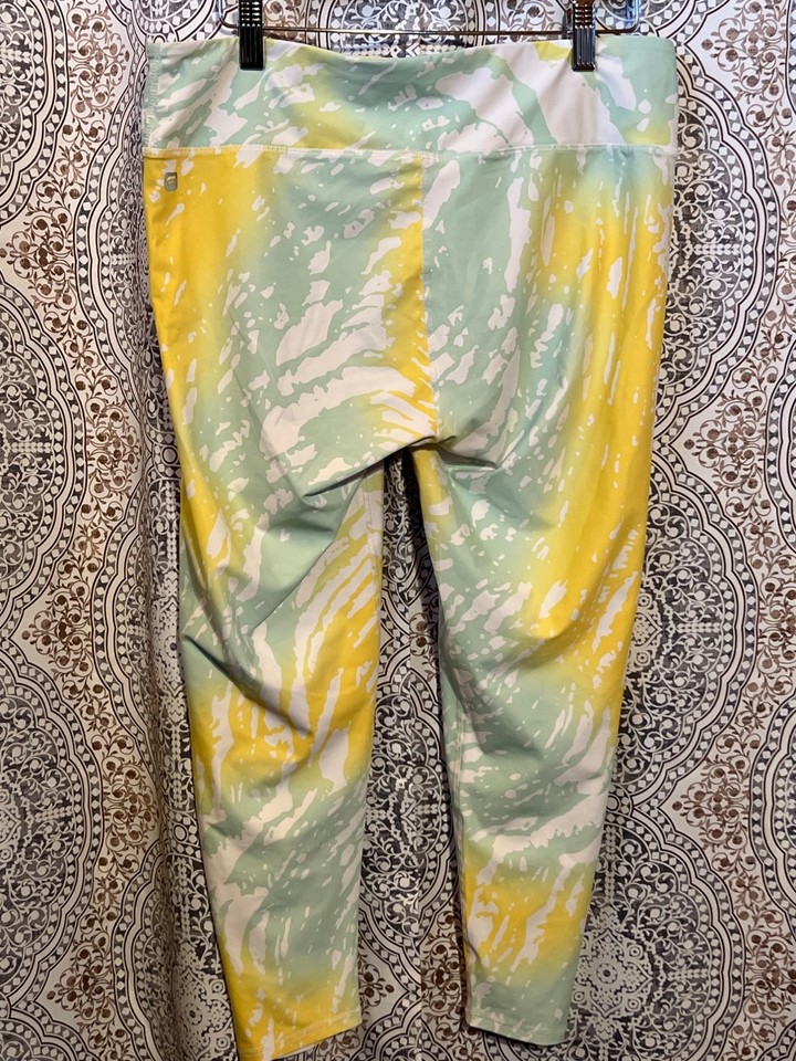 Fabletics Womens High-Waisted Printed Leggings Size L Yellow & Mint ...