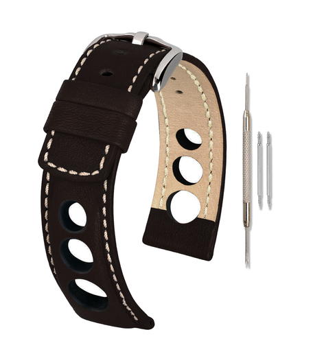 Hirsch Rally Artisan Leather Watch Strap - Buffalo Calfskin - Dark ...